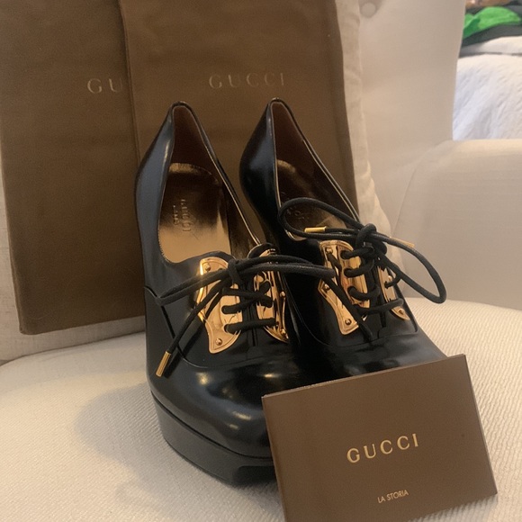 Gucci | Shoes | Gucci Leather Platform Pumps With Lace Up Corset Front ...